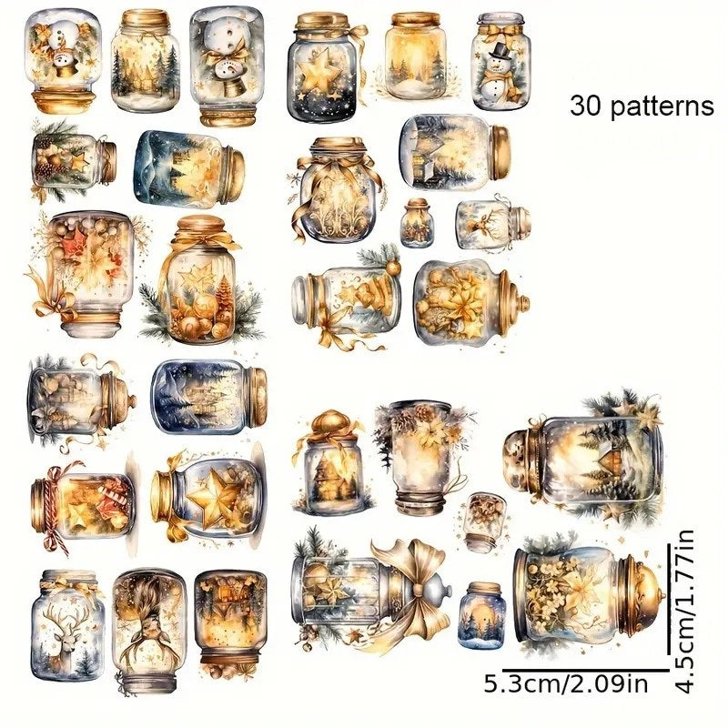 Golden Christmas Mason Jars Stickers (30 pcs) – European Papercrafts